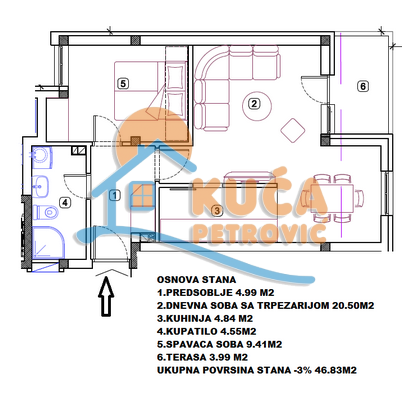 Jednosoban stan, 46.83 m2, Donja Vrežina, Stanislava Biničkog ID: p-011332