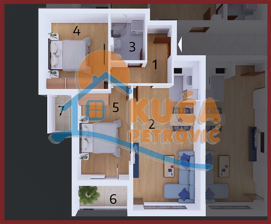 Trosoban stan, 68.45 m2, Centar, Vardarska ID: p-08757