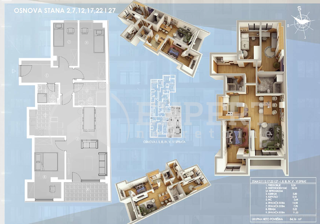 Trosoban stan, 84.36 m2, Centar, Cara Dušana ID: p-09767