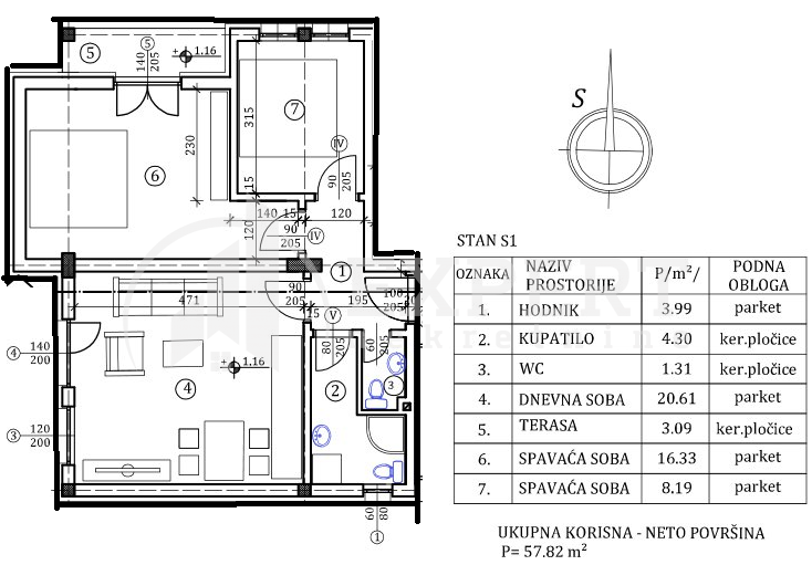Dvosoban stan, 57.82 m2, Palilula, Durmitorska ID: p-08993