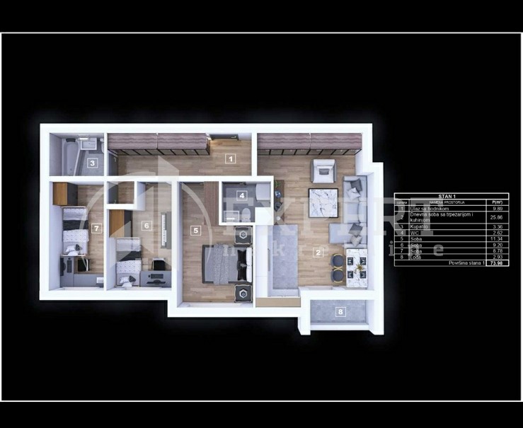 Trosoban stan, 74 m2, Donja Vrežina, Vojislava Ilića ID: p-07025