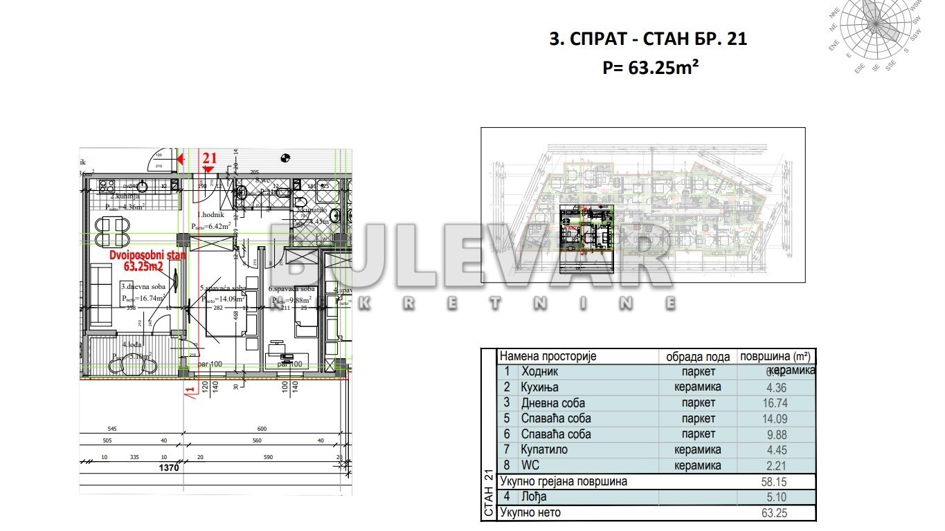 Dvosoban stan, 63 m2, Centar, 28.marta ID: p-09239