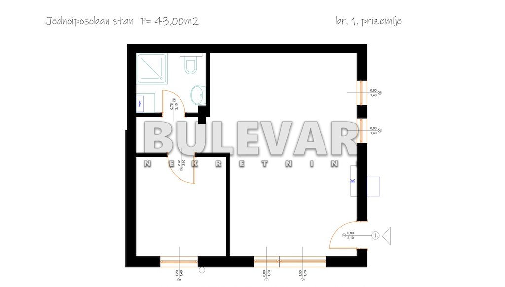 Jednosoban stan, 43 m2, Kneza Mihaila ID: p-08883