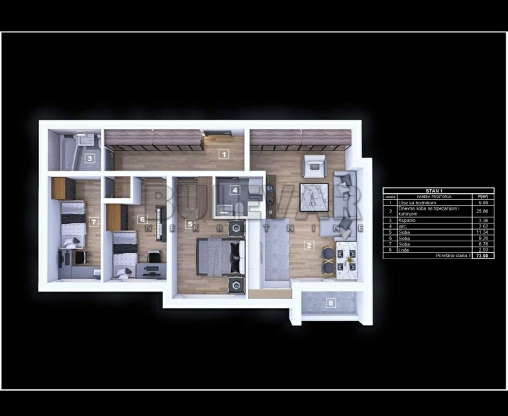 Trosoban stan, 74 m2, Donja Vrežina, Vojislava Ilića ID: p-07025