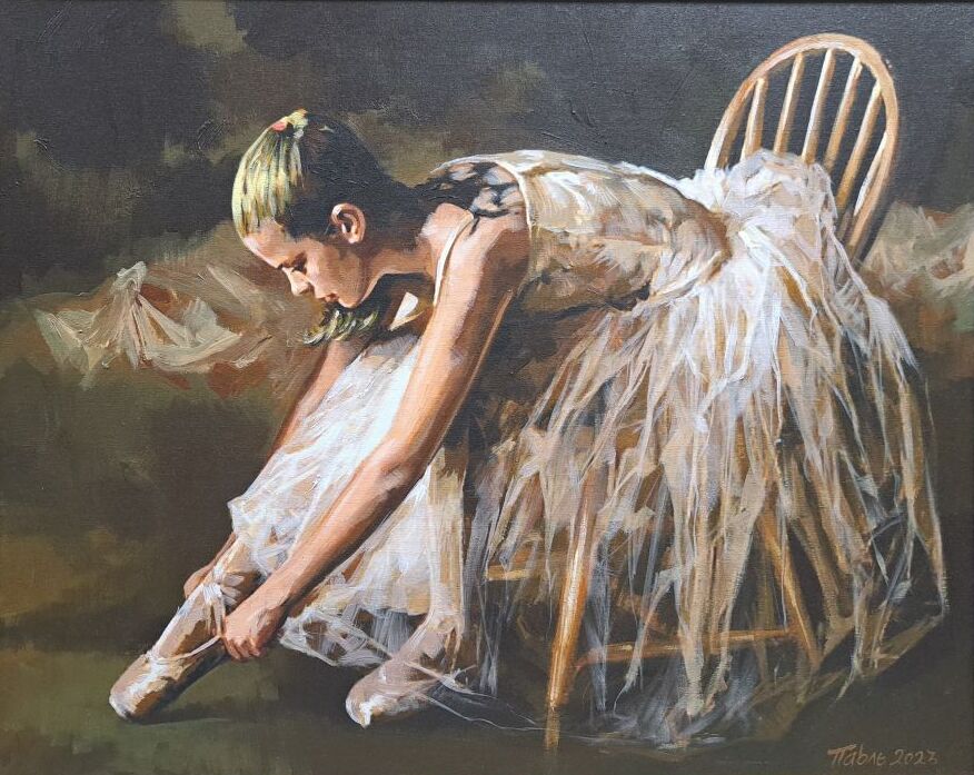 Umetnička slika Balerina sedi slikar Dragan Petrović Pavle