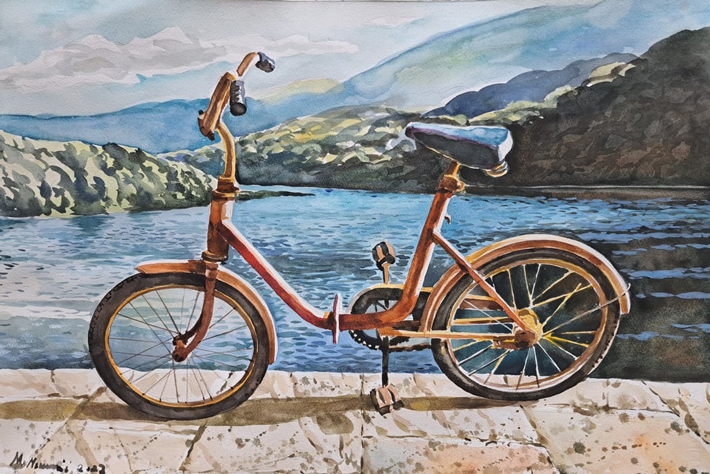 Umetnička slika Bicikl II slikar momčilo Momo Macanović