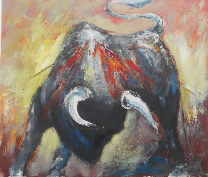 Umetnička slika Bik u borbi slikar Milovan Penkov Penkaso