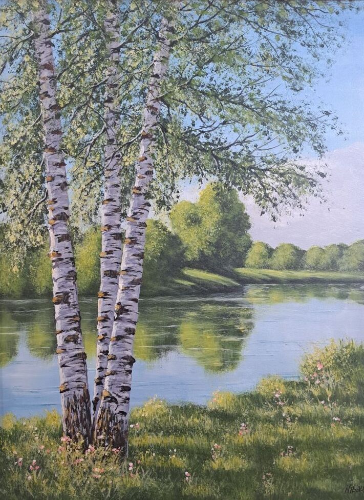Umetnička slika Breze kraj reke slikar Aleksandar Injac