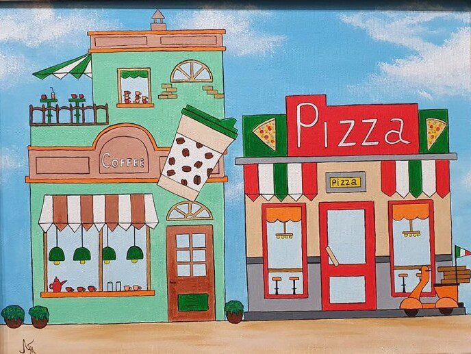 Umetnička slika Coffe pizza slikarka Tijana Lazić