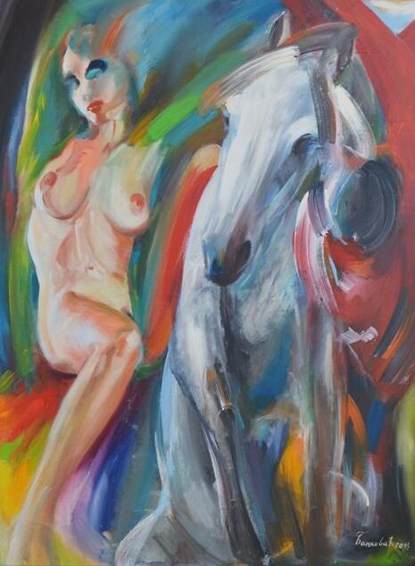 Umetnička slika Dama i konj slikar Goran Banković