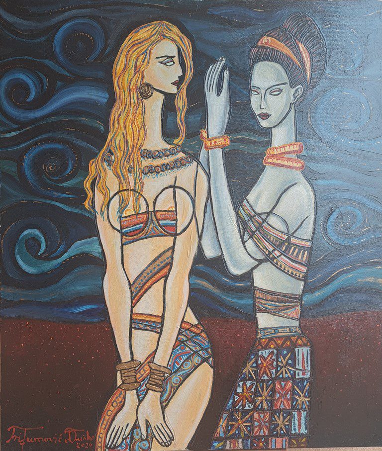 Umetnička slika Dve devojke slikar Duško Trifunović