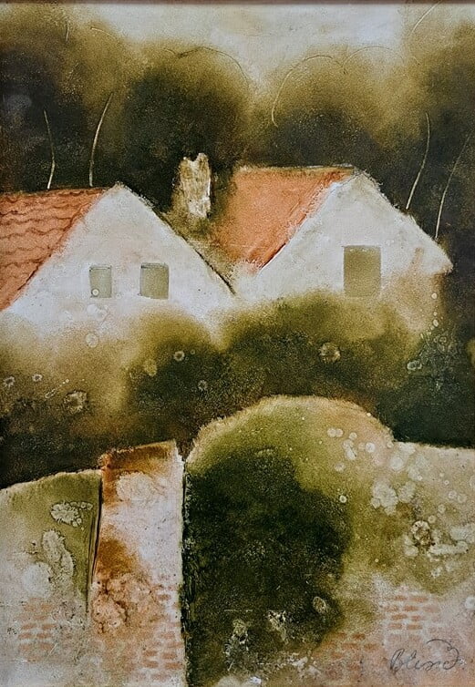 Umetnička slika Dve kuće slikar Pavle Blesić