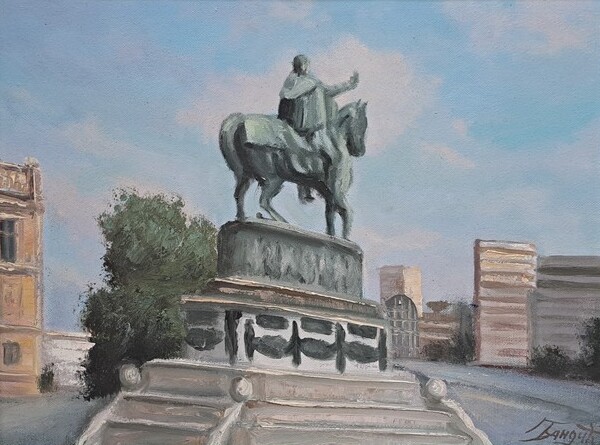 Umetnička slika Kod konja slikar Zoran Bandić