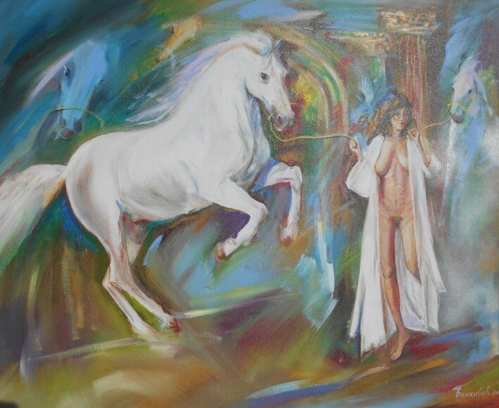 Umetnička slika Konj i devojka slikar Goran Banković