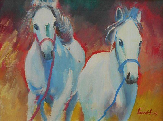 Umetnička slika konji beli slikar Goran Banković