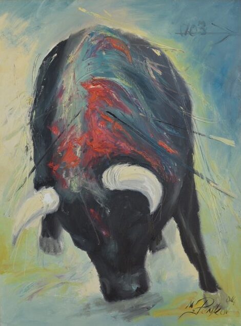Umetnička slika Ranjeni bik slikar Milovan Penkov Penkaso