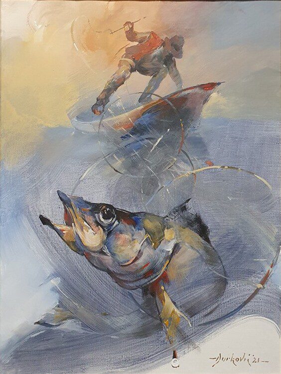 Umetnička slika Ribar slikar Braca Đurković