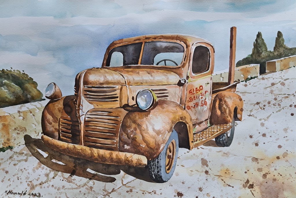 Umetnička slika Stari kamion II slikar Momčilo Momo Macanović