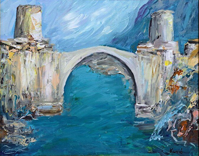 Umetnička slika Stari most slikar Dragan Kunić