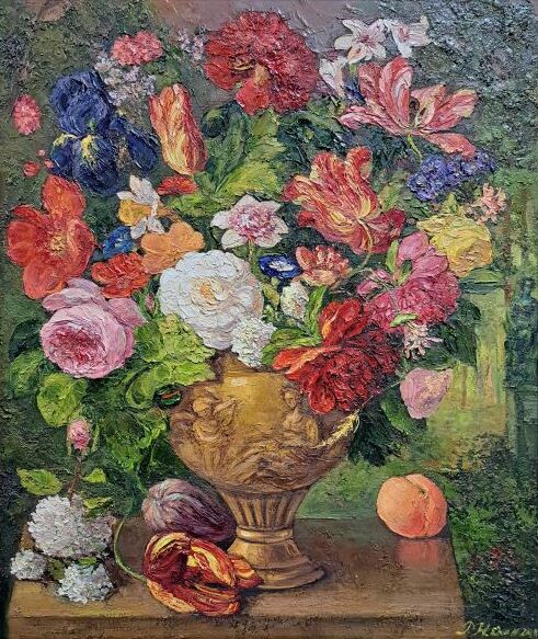 Umetnička slika Velika vaza sa cvećem slikarka Olja Nikonova