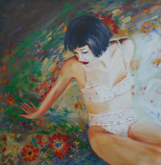 Umetnička slika Žena u cveću slikar Goran Banković