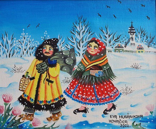 Umetnička slika Zimska šetnja slikarka Eva Husarikova