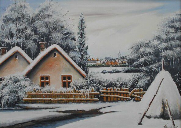 Umetnička slika Zimski pejzaž slikar Paško Memišević