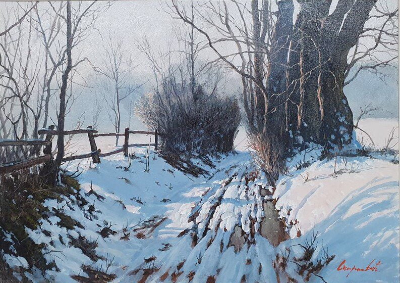 Umetnička slika Zimski put slikar Staniša Stojiljković Nite