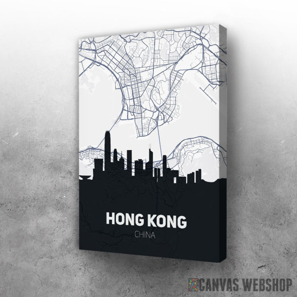 Slika Hong Kong mapa i silueta grada