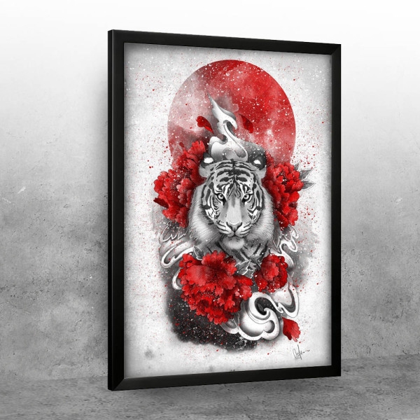 White tiger, red sun