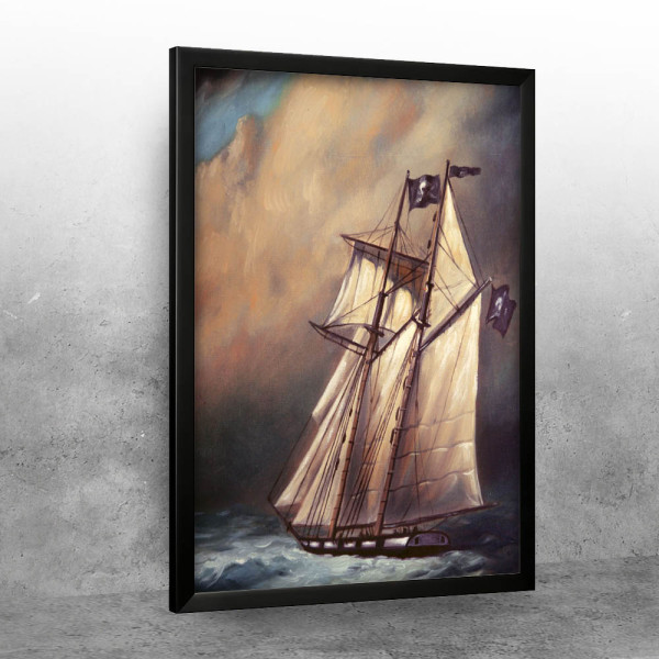 Pirate Schooner In Stormy