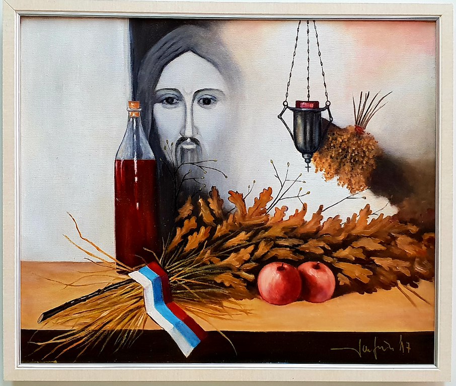 SASA JAKOVLJEVIC -ULJE NA PLATNU-64X54CM- BADNJE VECE