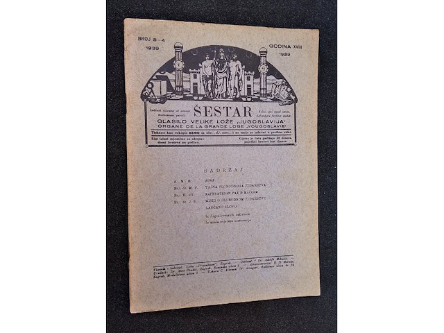Časopis ŠESTAR Velike masonske lože iz 1939