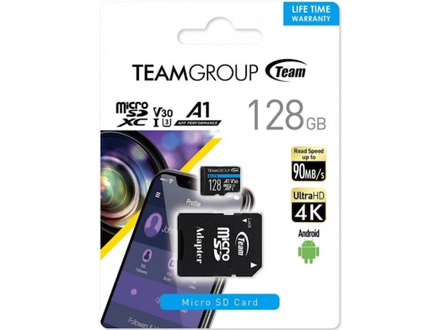 TeamGroup MICRO SDXC 128GB ELITE, UHS-I U3 V30 A1, 100/50MB/s +SD Adapter TEAUSDX128GIV30A103