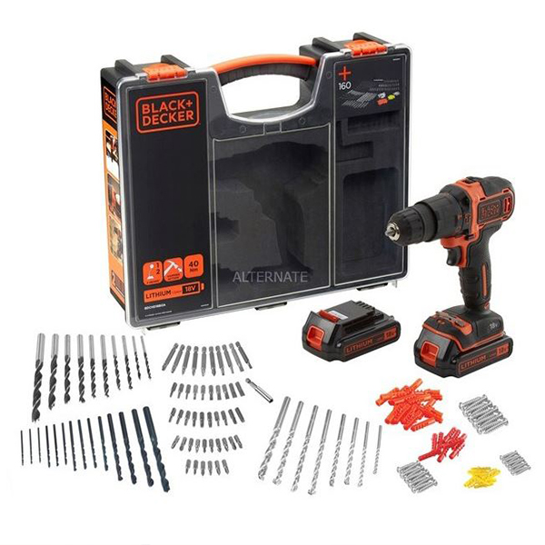 Akumulatorska bušilica odvijač 18V Li-ion + organizator + pribor Black+Decker BDCHD18BOA