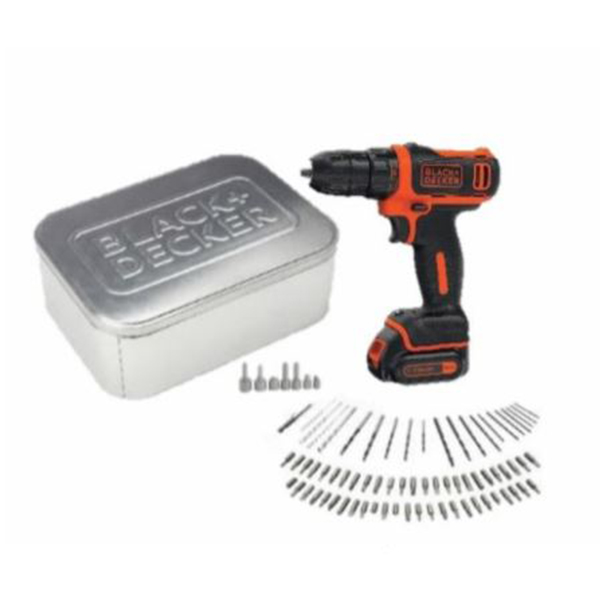 Akumulatorska bušilica odvijač 10.8 Li-Ion + limenka + pribor Black+Decker BDCDD12A80T