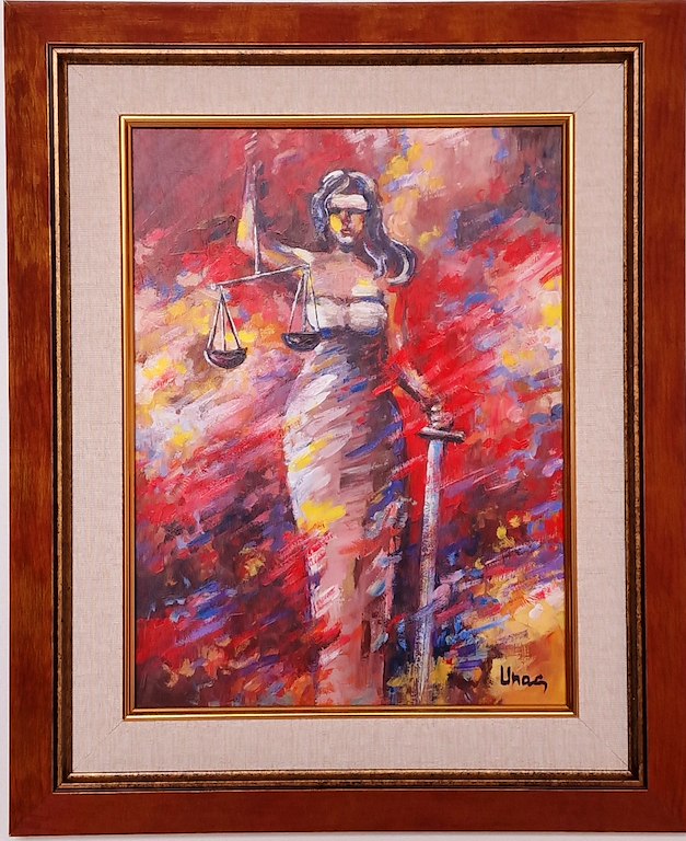 DRAGAN MLADENOVIC UNAC -ULJE NA LESONITU-55×45- JUSTICIJA