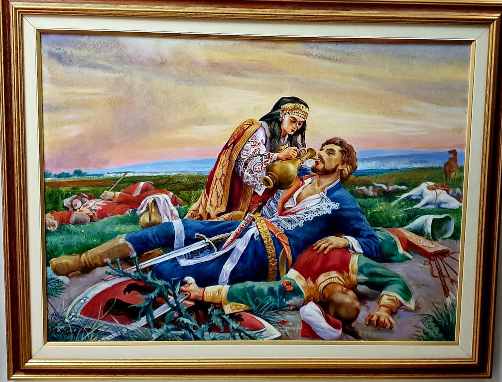 MILUN MITROVIC – ULJE NA PLATNU 1968GOD. -90X70CM – KOSOVKA DEVOJKA PO UROSU PREDICU