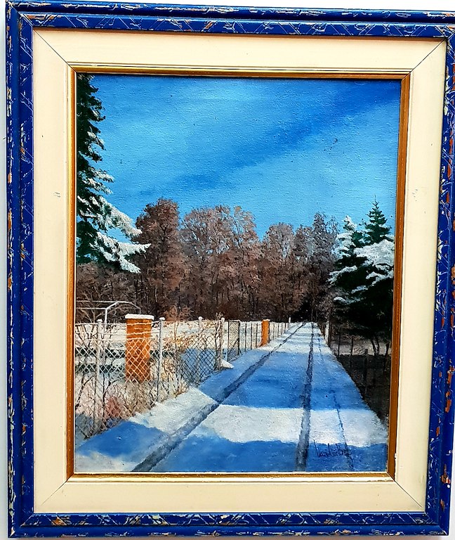 BRANKO VASILIC -ULJE NA PLATNU-47X40CM- SNEZNA STAZA