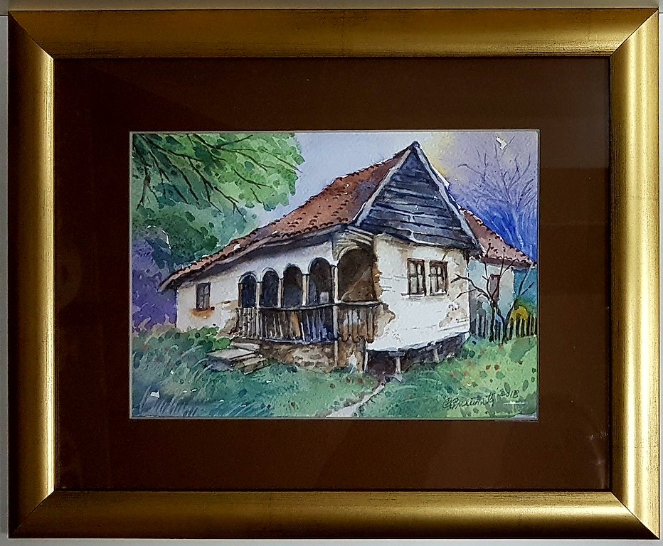 RADE RISTIC RIS-AKVAREL-35X28CM- STARA SEOSKA KUCA 1