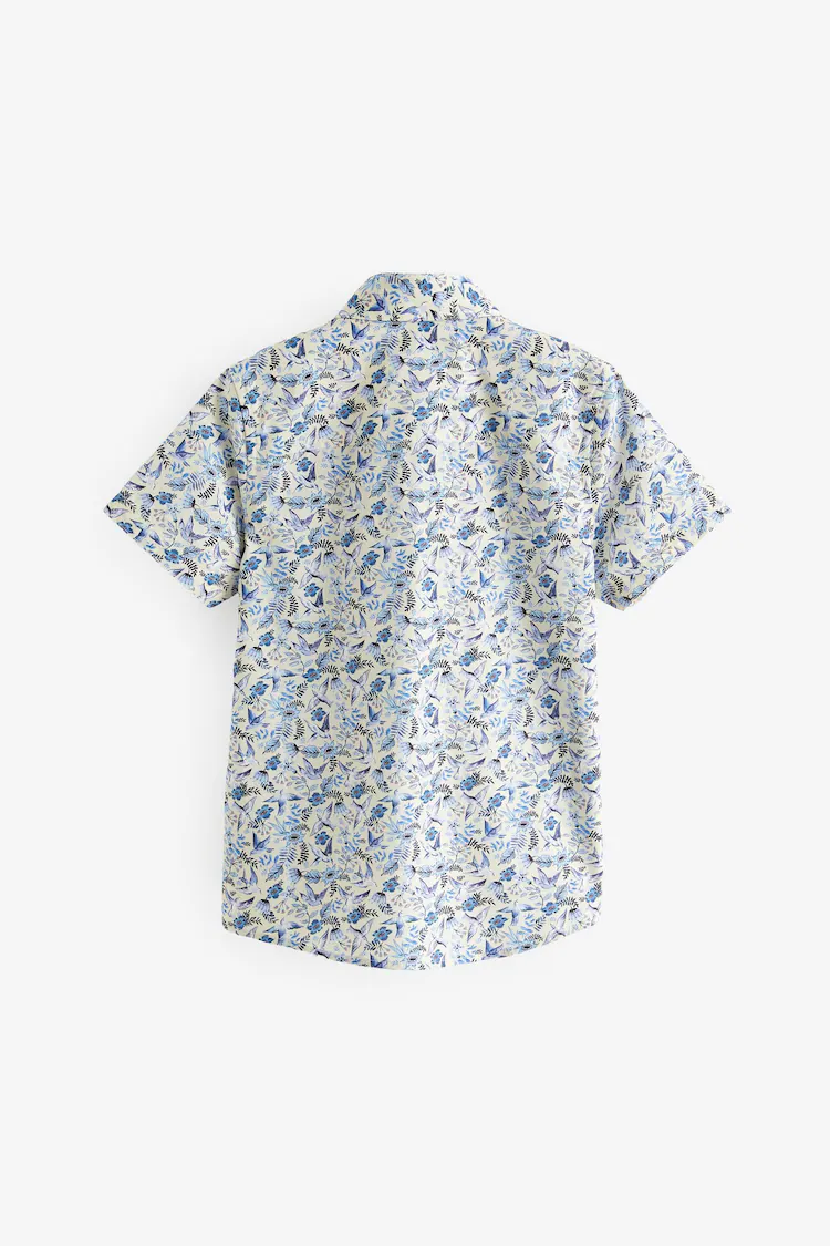 Blue 100% Cotton Short Sleeve All-Over Print Shirt (3-12yrs)