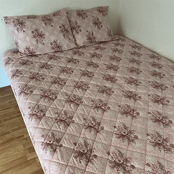 Štep deka sa posteljinom DOUBLE- ROZE cvet