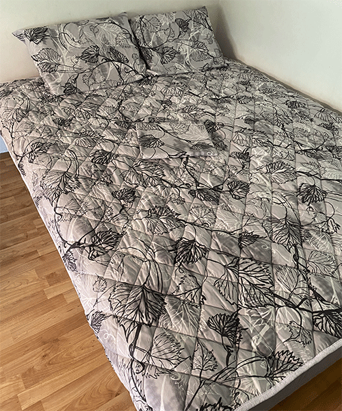 Štep deka sa posteljinom DOUBLE- SIVA sa listovima