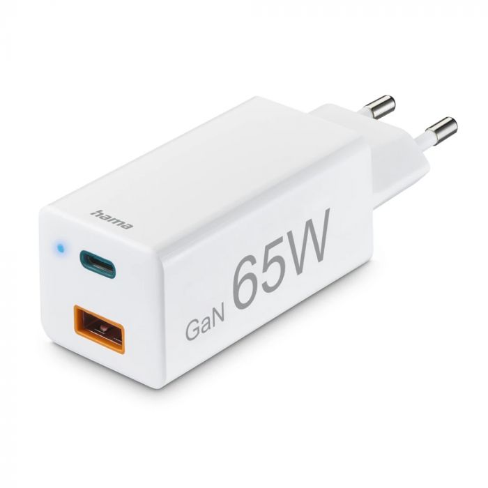 Brzi punjac GaN, 1x USB-C PD, 1x USB-A QC, 65W