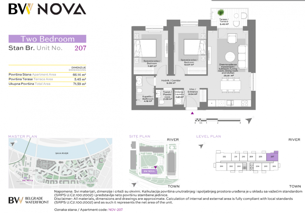 Beograd na vodi, Dvoiposoban stan na prodaju, 71.59m2