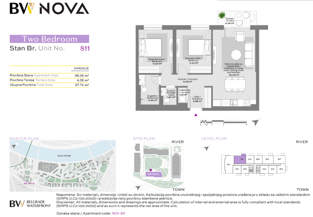 Beograd na vodi, Dvoiposoban stan na prodaju, 67.74m2