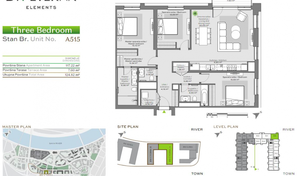 Beograd na vodi, Četvorosoban stan na prodaju, 124.82m2