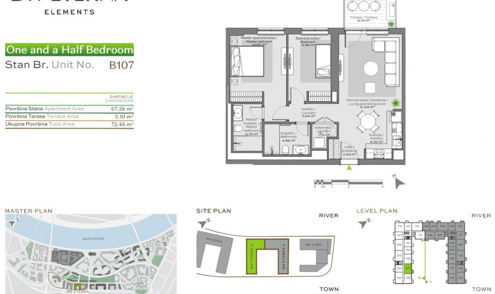 Beograd na vodi, Trosoban stan na prodaju, 72.48m2