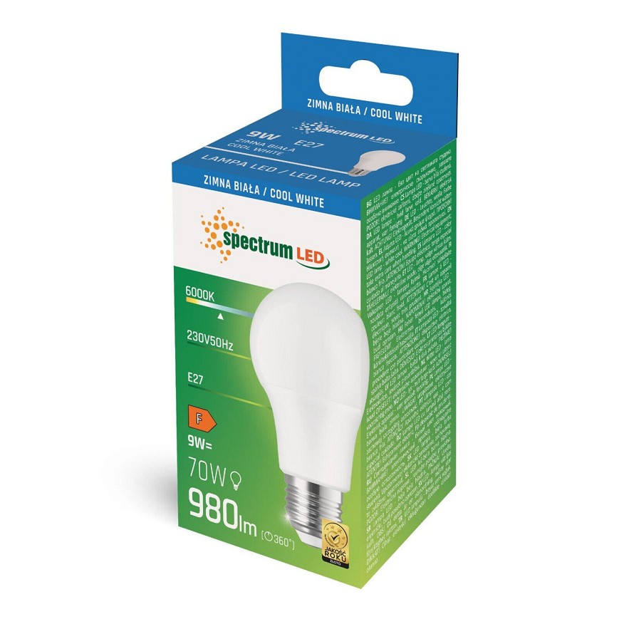 LED SIJALICA E27 A60 9W CW HLADNO BELA 6000K SPECTRUM