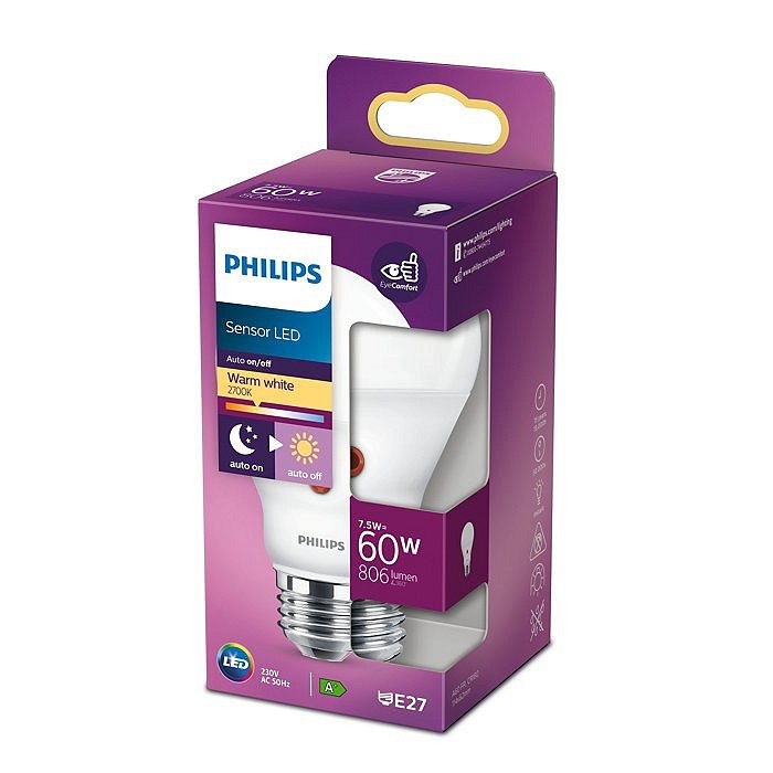 PHILIPS LED SIJALICA E27 7.5W=60W 2700K SA SENZOROM NOC I DAN